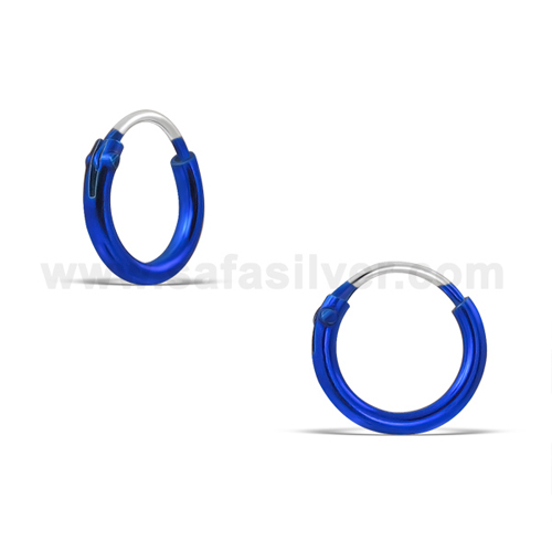 Wholesale Silver Dark Blue Enamel Plain Hoop Earrings | Safasilver