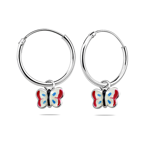 Wholesale Silver White Pink Butterfly Kids Hoops | Safasilver
