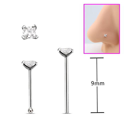 2mm Square Nose Studs, Cubic Zirconia Nose Rings | Safasilver