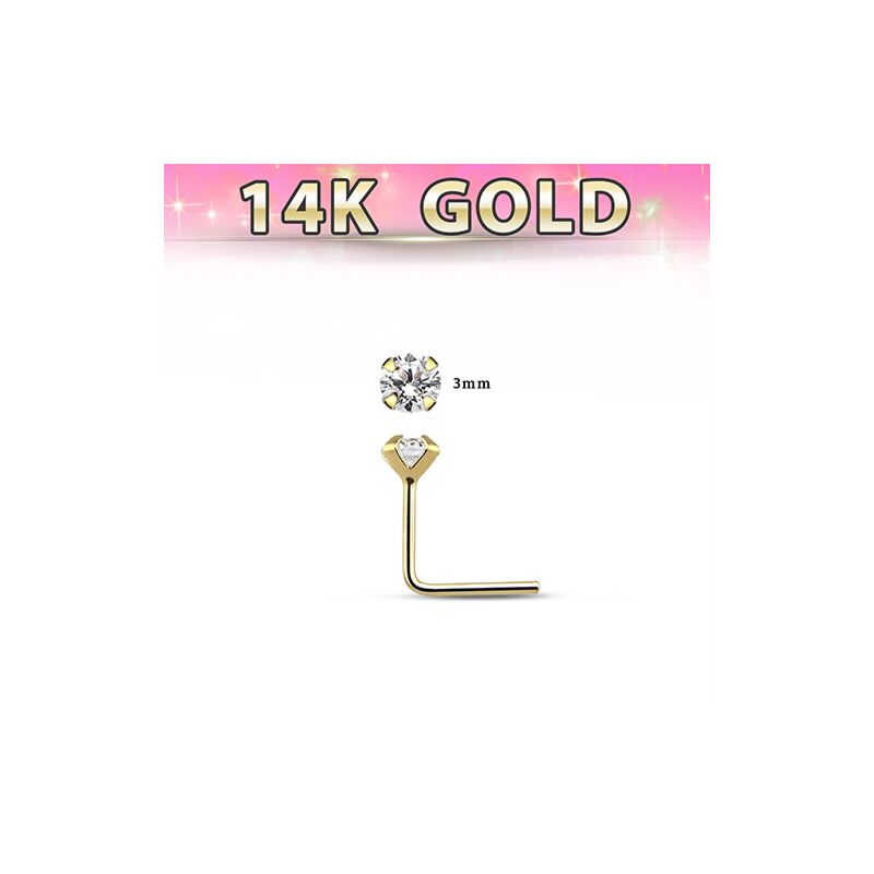 Wholesale 14K L Shape Gold 3mm Nose Stud | Safasilver
