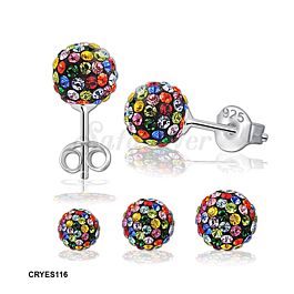 Wholesale Silver Multi Color Crystal Ball Stud Earrings | Safasilver