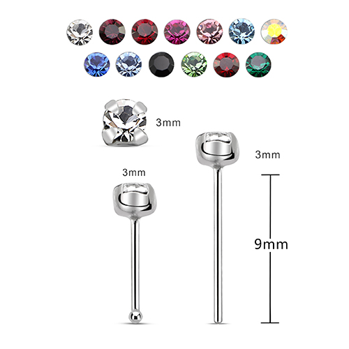 3mm Square Setting Crystal Nose stud silver | Safasilver
