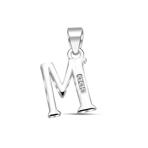 Wholesale Silver Cubic Zirconia M Letter Pendant | Safasilver