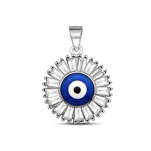 Wholesale 925 Silver Evil Eye Disc CZ Pendant | Safasilver