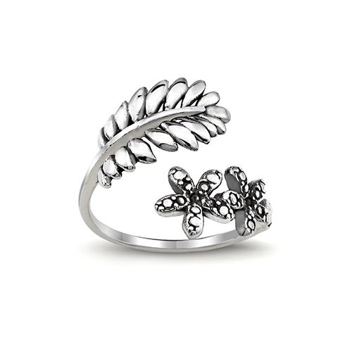 Wholesale Silver Oxidized Flower Leaf Ring | Safasilver