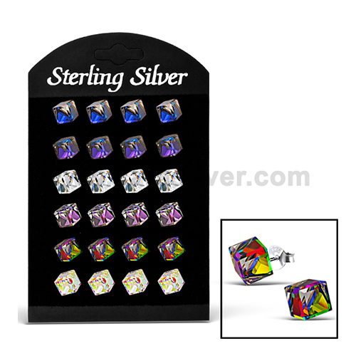 Wholesale Silver Cube Crystal 12 Pairs Display Stand | Safasilver
