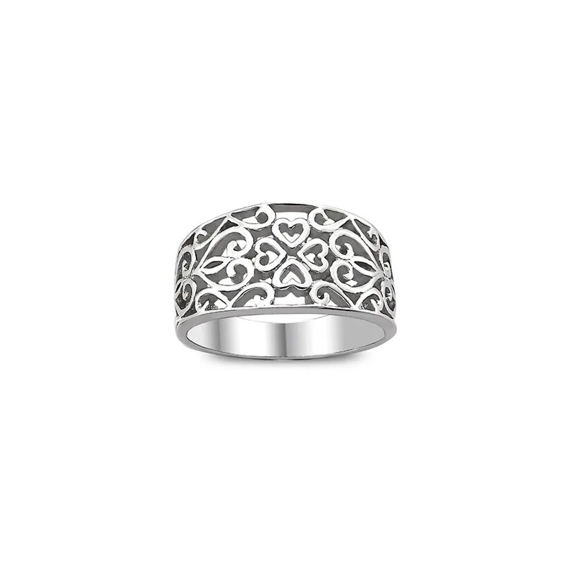 Wholesale Silver Flower Wide Band Plain Ring Safasilver